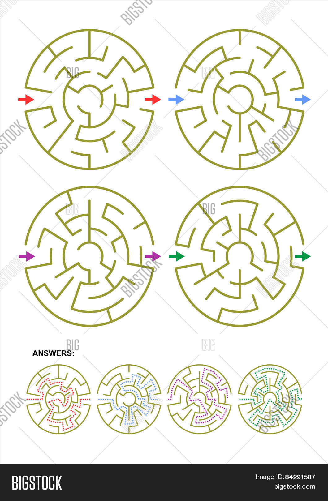 Set Four Round Maze Vector & Photo (Free Trial) | Bigstock