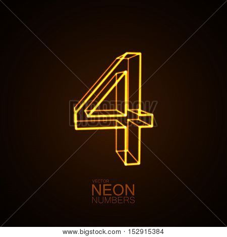 Neon 3D Number 4. Vector & Photo (Free Trial) | Bigstock