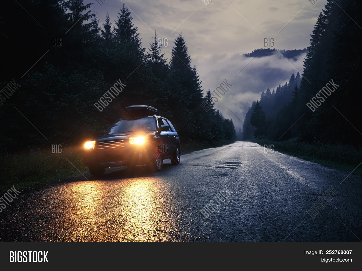 Car Headlights On Image & Photo (Free Trial) | Bigstock
