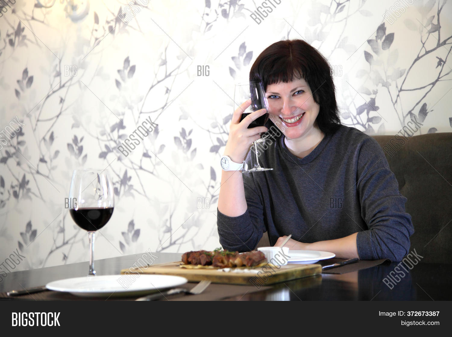 Girl Eats Steak Wine. Image & Photo (Free Trial) | Bigstock