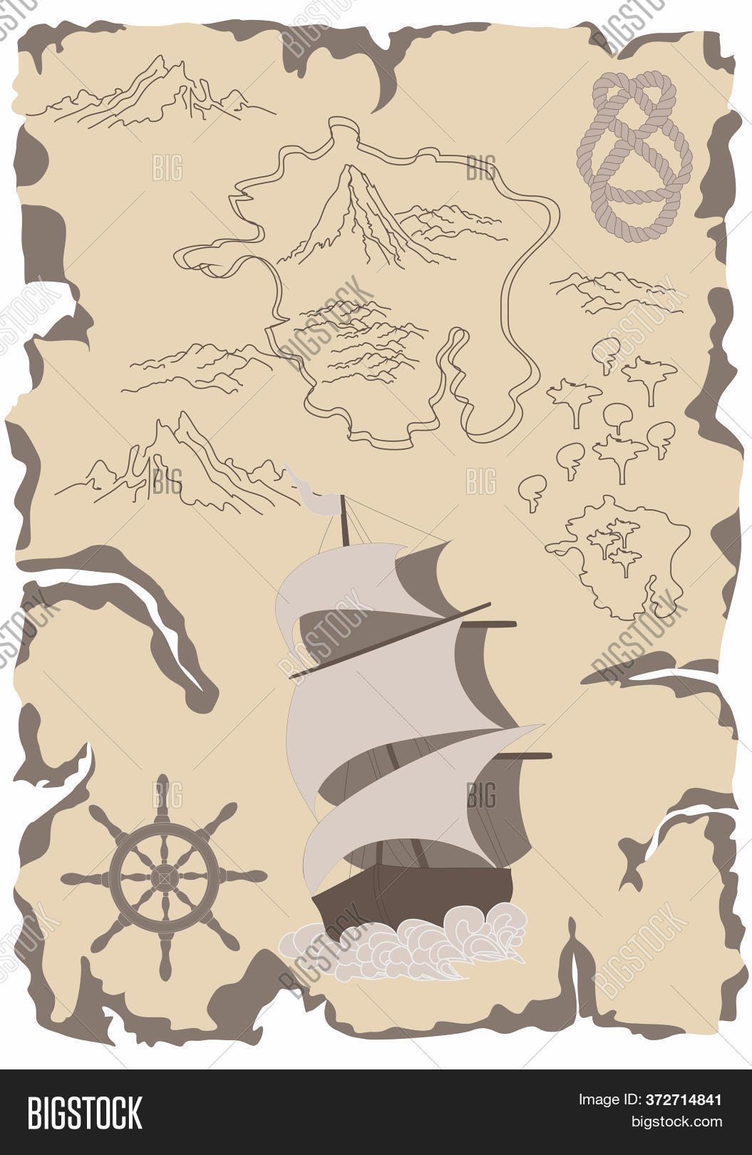 Sketch Map Ship. Map Image & Photo (Free Trial) | Bigstock