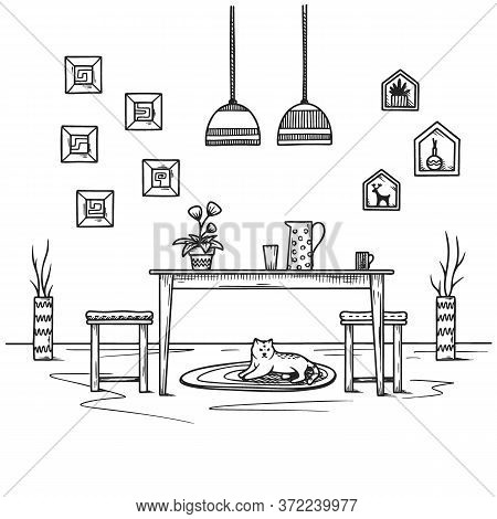 Sketch Dining Room Vector & Photo (Free Trial) | Bigstock