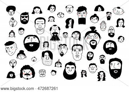 Doodle Cute Faces Set Vector & Photo (Free Trial) | Bigstock