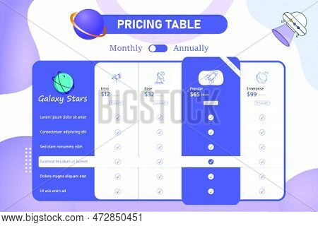 4 Plan Pricing Table Vector & Photo (Free Trial) | Bigstock