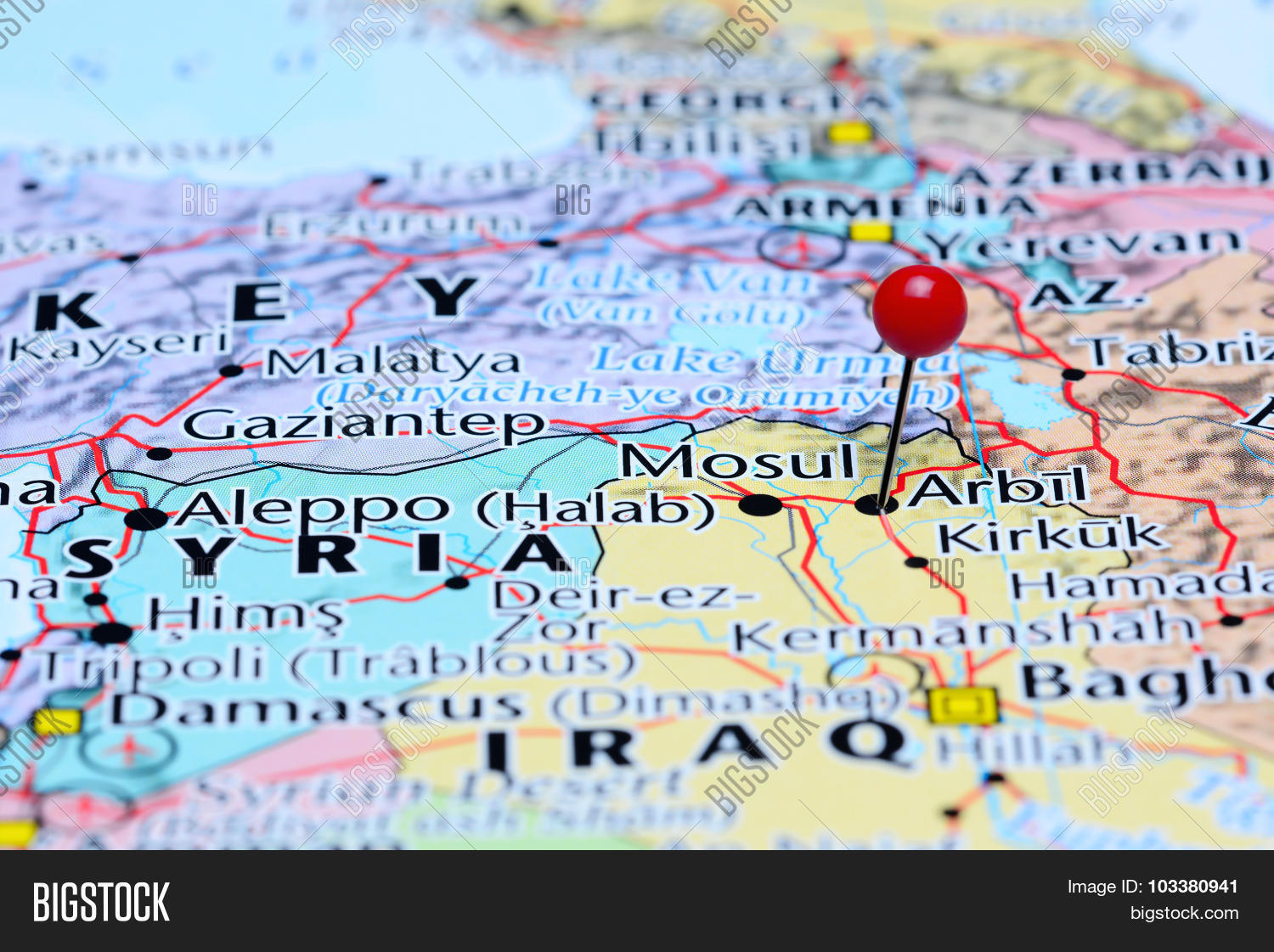 Arbil Pinned On Map Image & Photo (Free Trial) | Bigstock