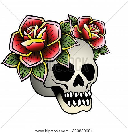 Tattoo Skull Red Rose Vector & Photo (Free Trial) | Bigstock