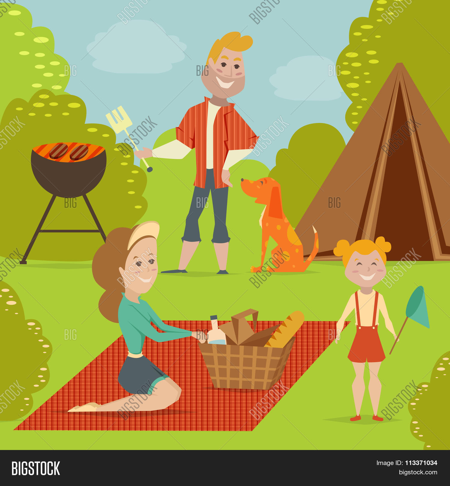 Family Picnic. Bbq Vector & Photo (Free Trial) | Bigstock