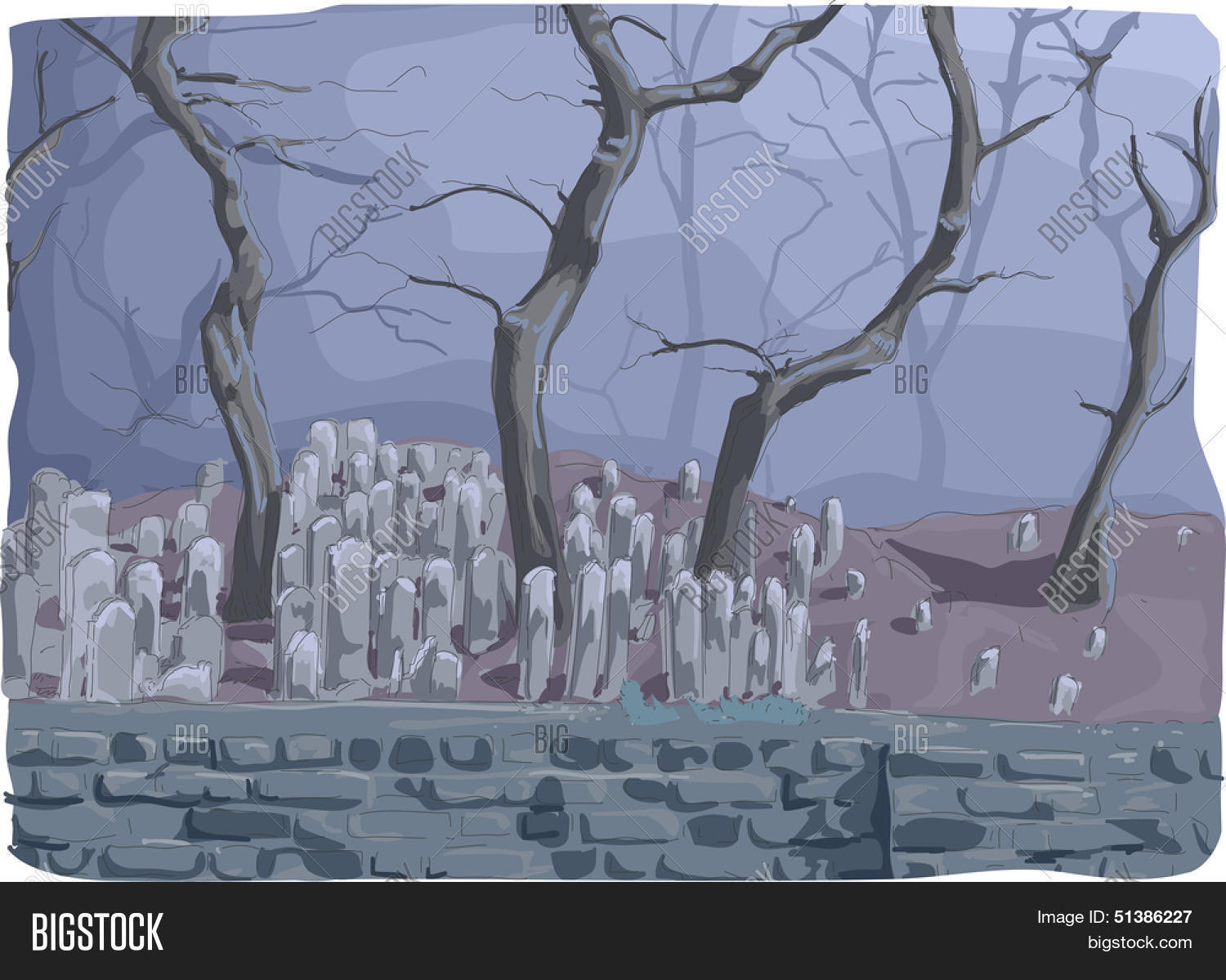 Illustration Cemetery Vector & Photo (Free Trial) | Bigstock