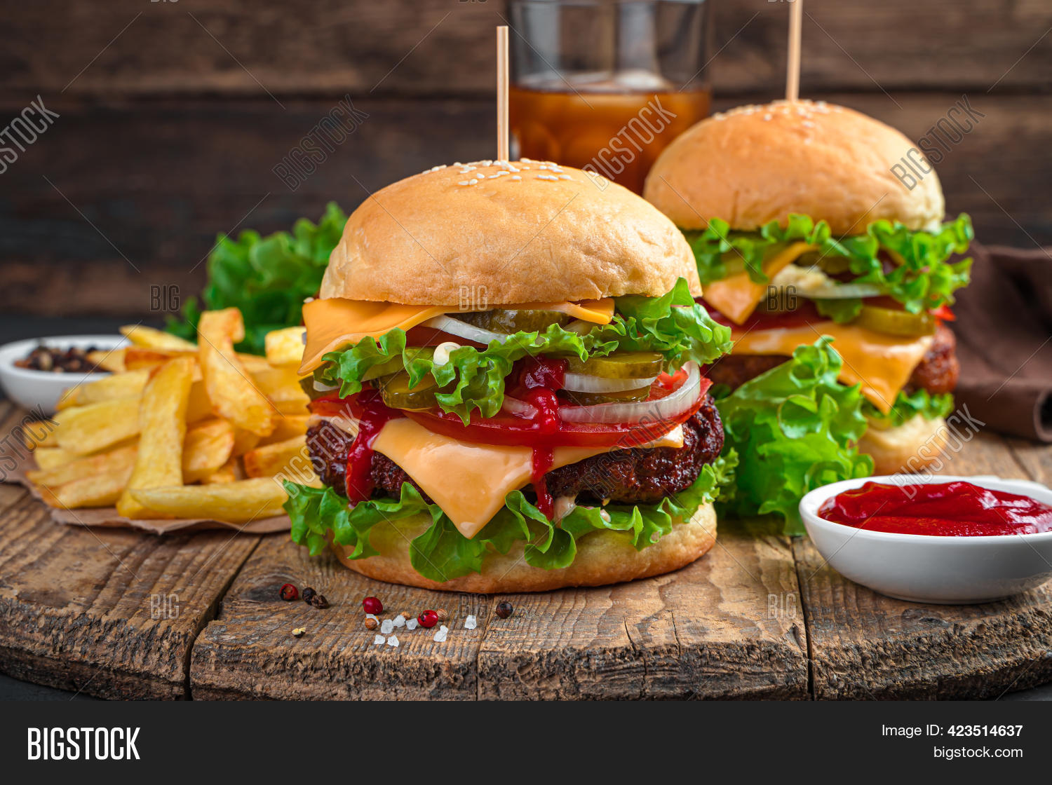 Lunch Burgers On Brown Image & Photo (Free Trial) | Bigstock