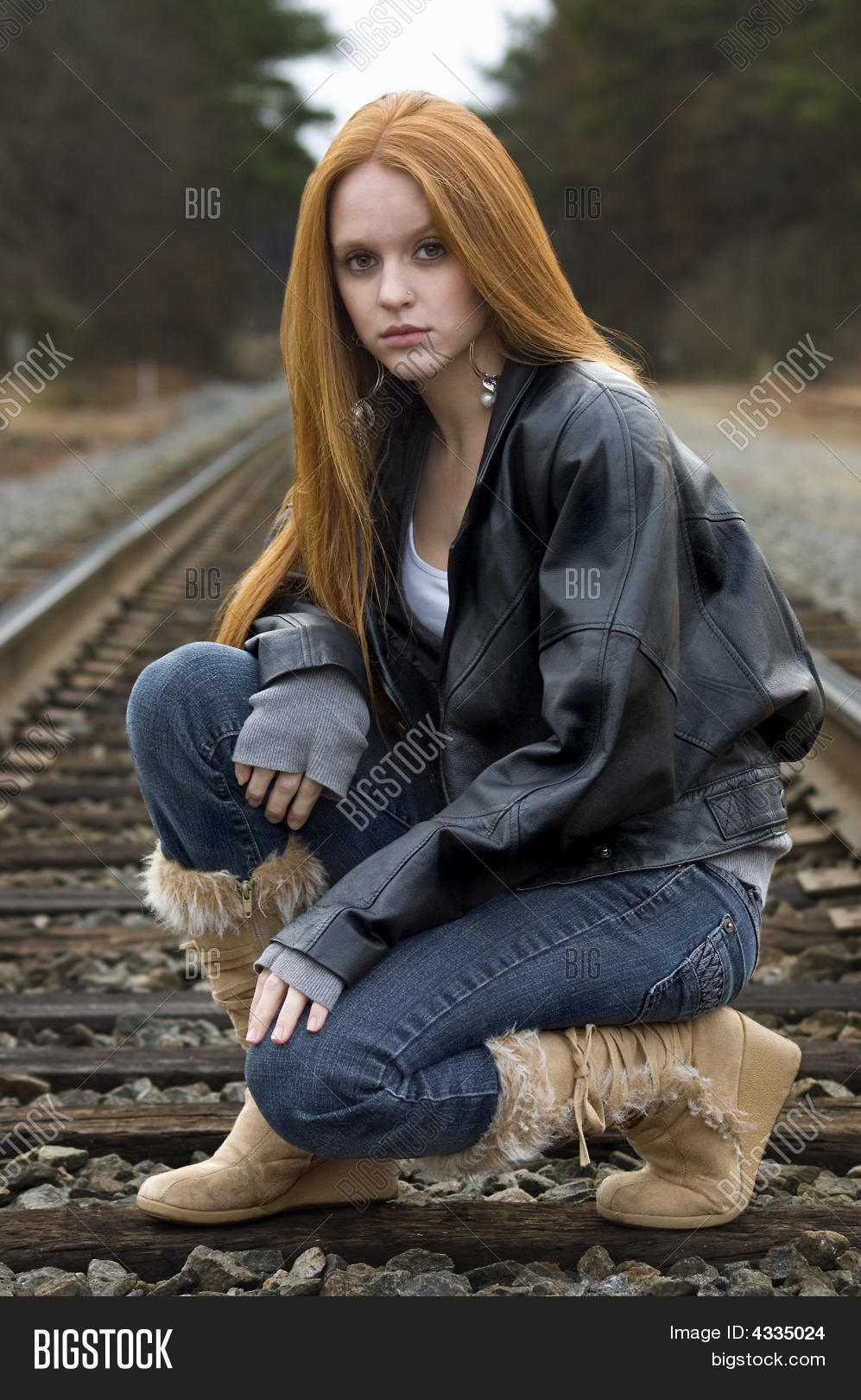 Girl Crouching On Image & Photo (Free Trial) | Bigstock