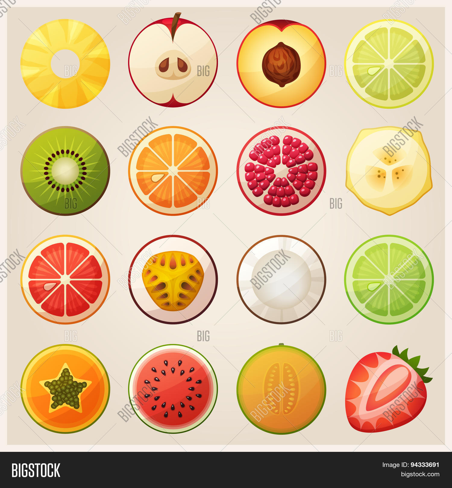 Set Fruit Halves. Vector & Photo (Free Trial) | Bigstock