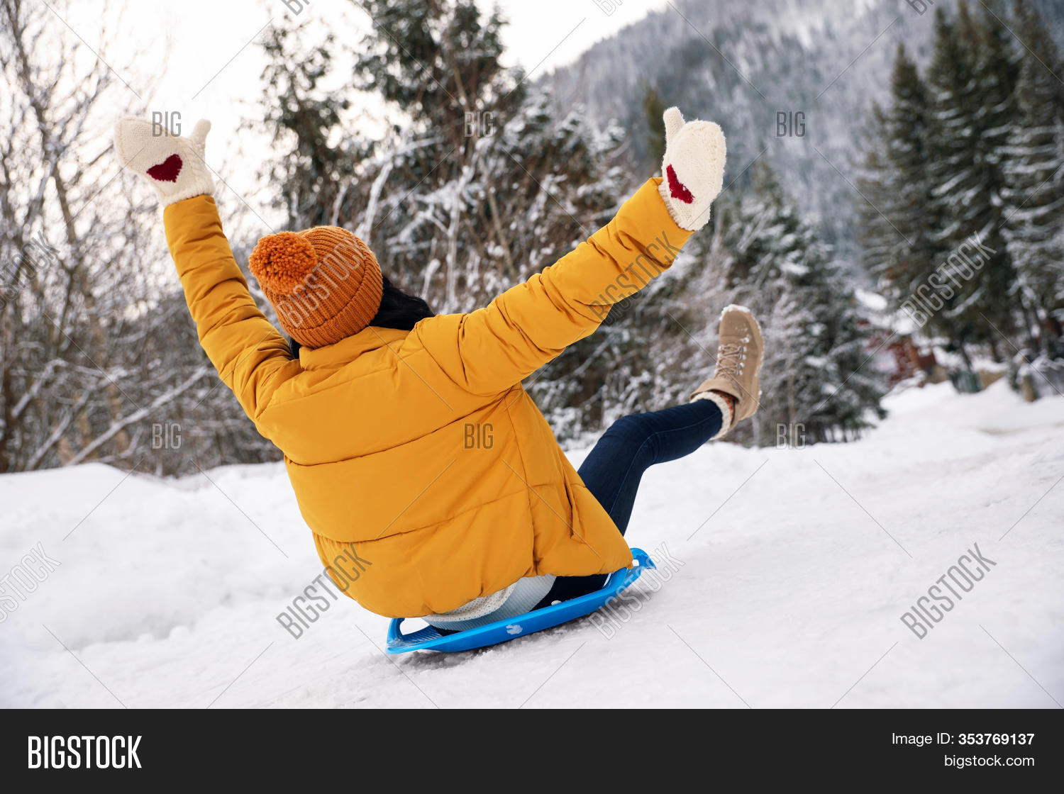 Woman Sledding Image & Photo (Free Trial) | Bigstock
