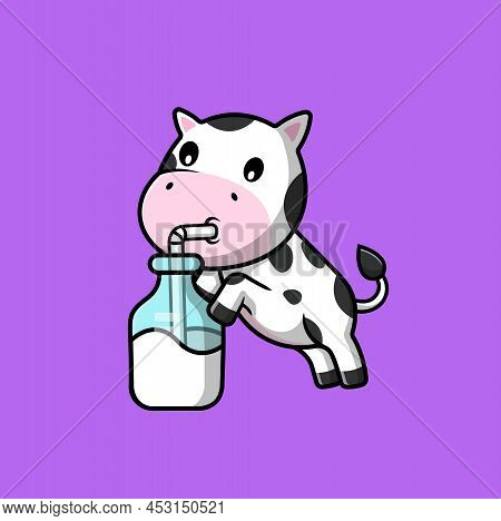 Cute Cow Drink Milk Vector & Photo (Free Trial) | Bigstock