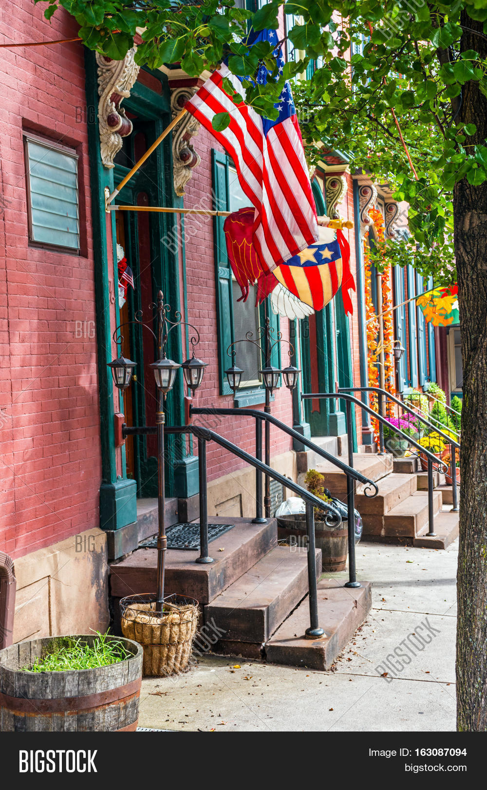Old Row Homes Flags Image & Photo (Free Trial) | Bigstock