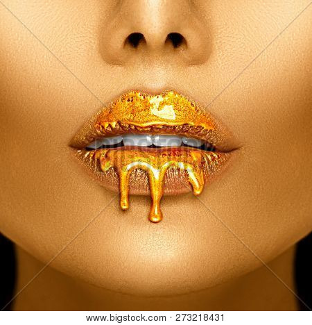 Gold Paint Drips Lips Image & Photo (Free Trial) | Bigstock