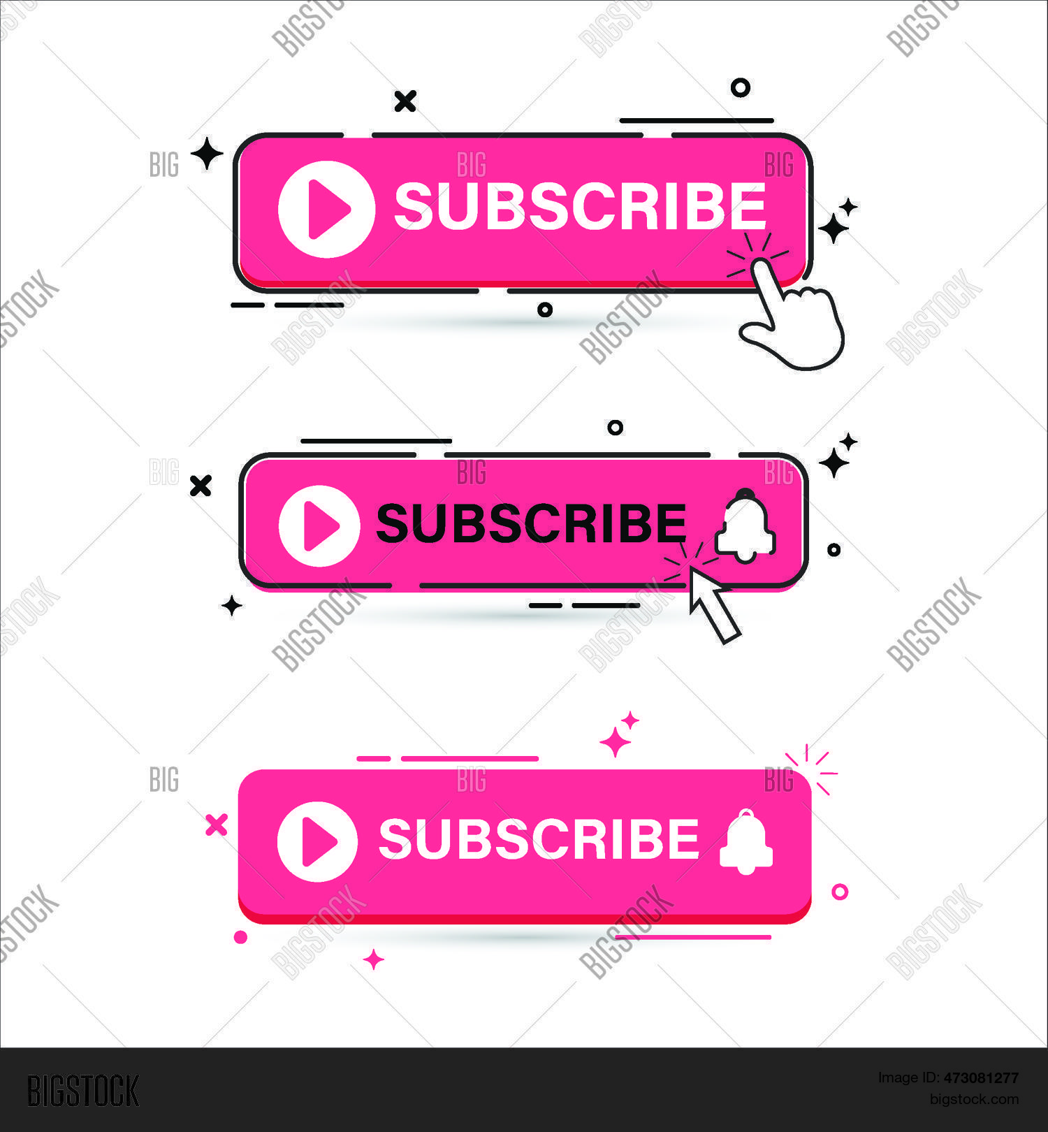 Subscribe Button Set Vector & Photo (Free Trial) | Bigstock
