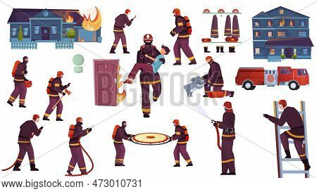 Firefighters Set Flat Vector & Photo (Free Trial) | Bigstock
