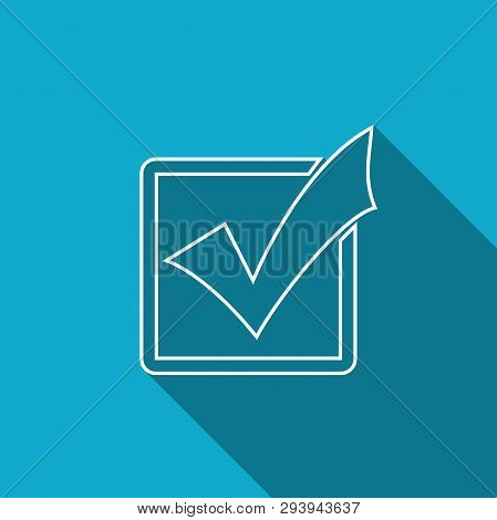 Check Mark In A Box Line Icon Isolated With Long Shadow. Tick Symbol ...