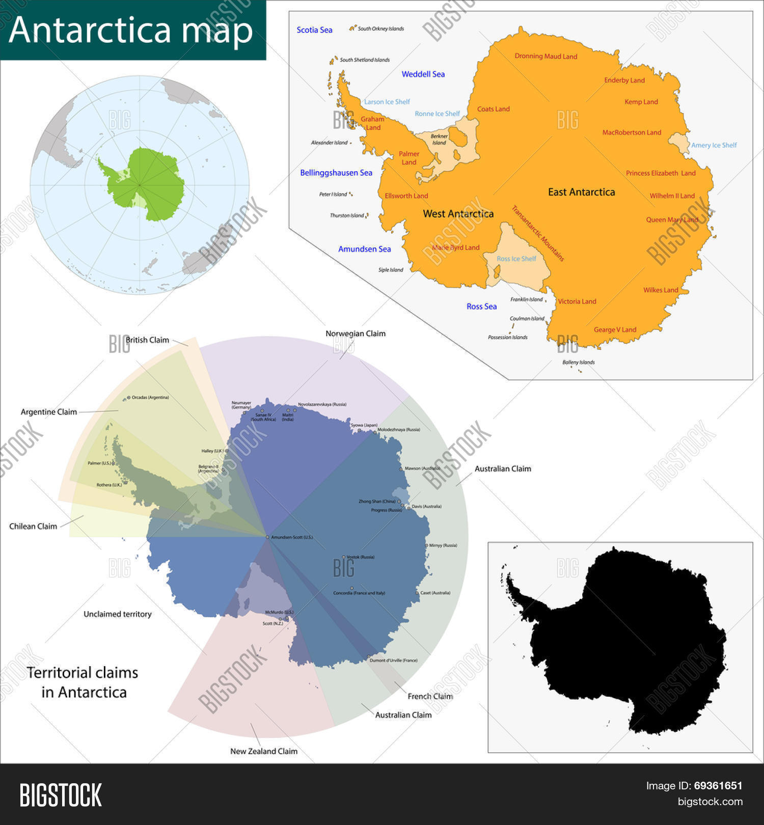 Map Antarctica Drawn Vector & Photo (Free Trial) | Bigstock