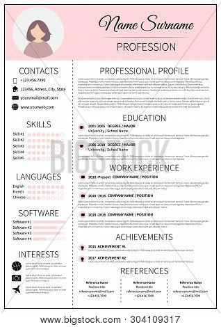 Resume Template Women Vector & Photo (Free Trial) | Bigstock