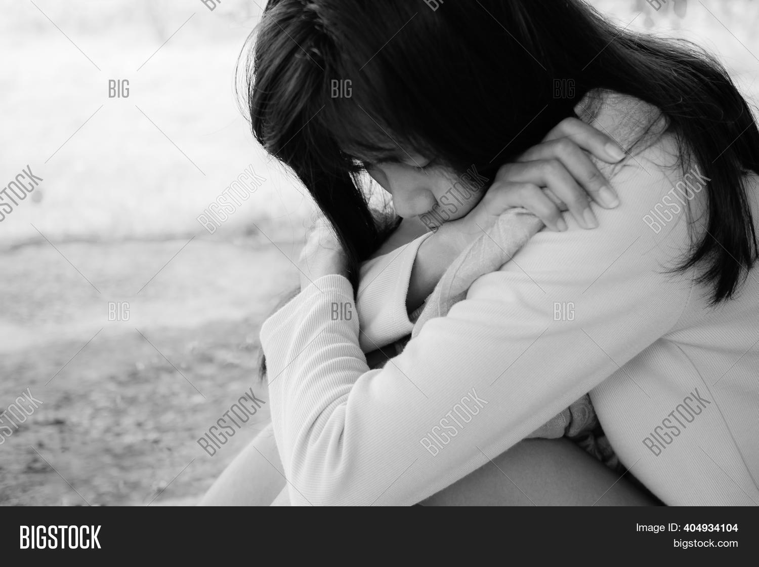 Sad Hugging Couple Black And White