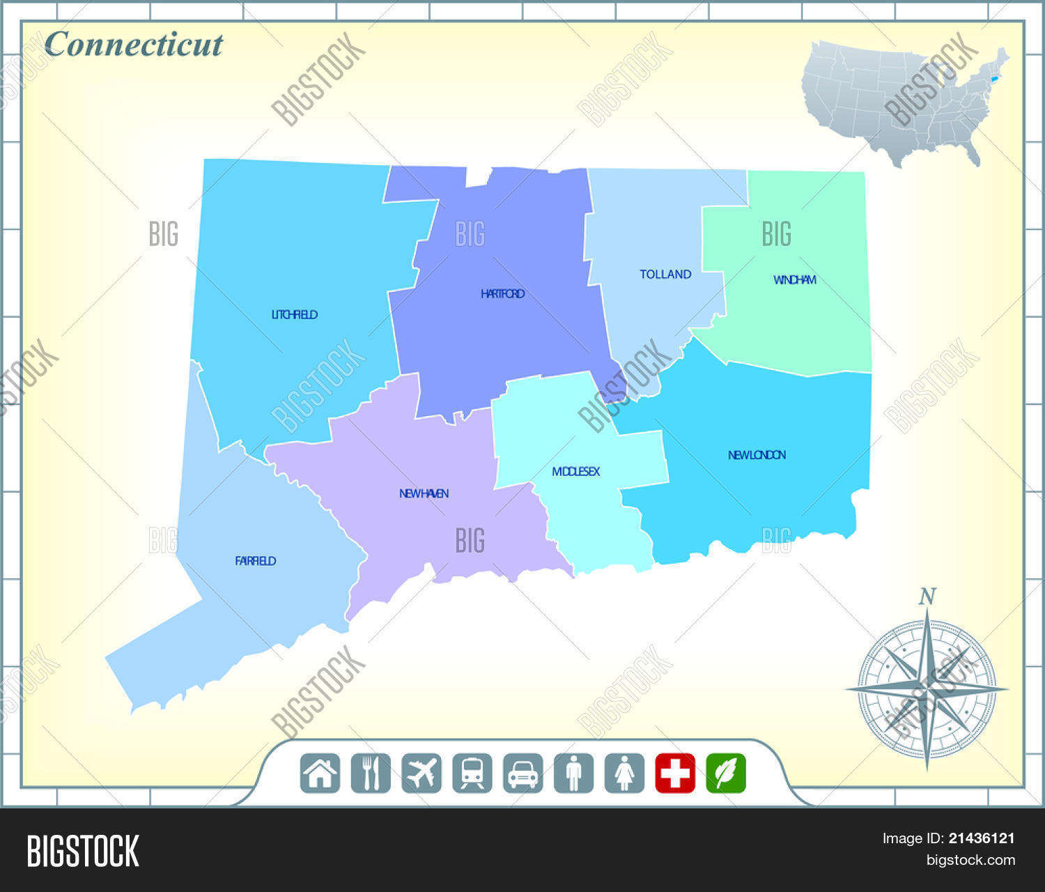 Connecticut State Map Vector & Photo (Free Trial) | Bigstock