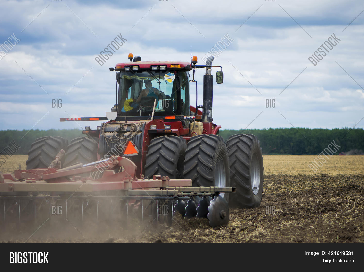 Red Tractor Field Rear Image & Photo (Free Trial) | Bigstock