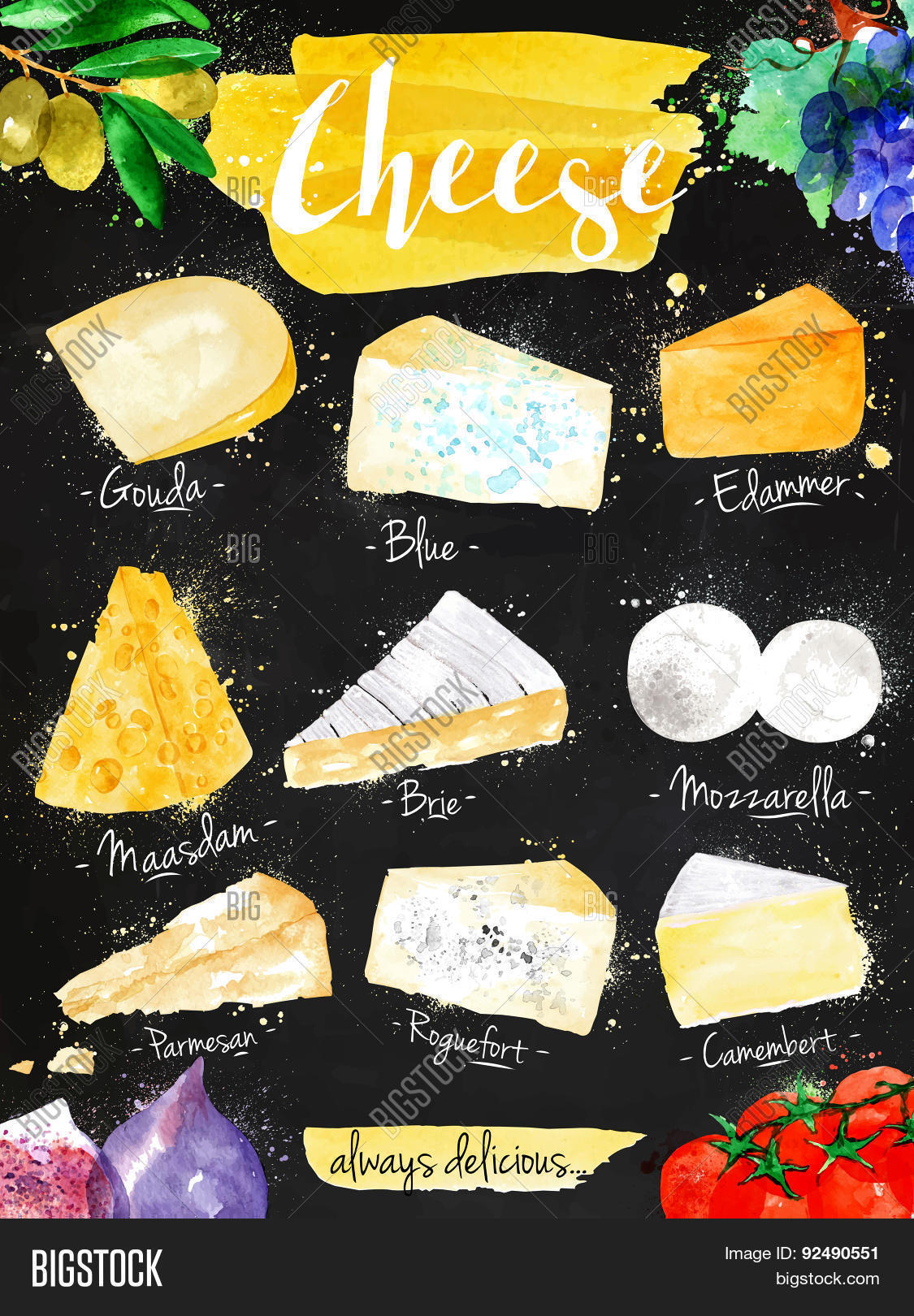 Poster Cheese Chalk Vector & Photo (Free Trial) | Bigstock