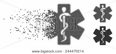 Grey Vector Life Star Medical Emblem Icon In Fractured, Pixelated ...