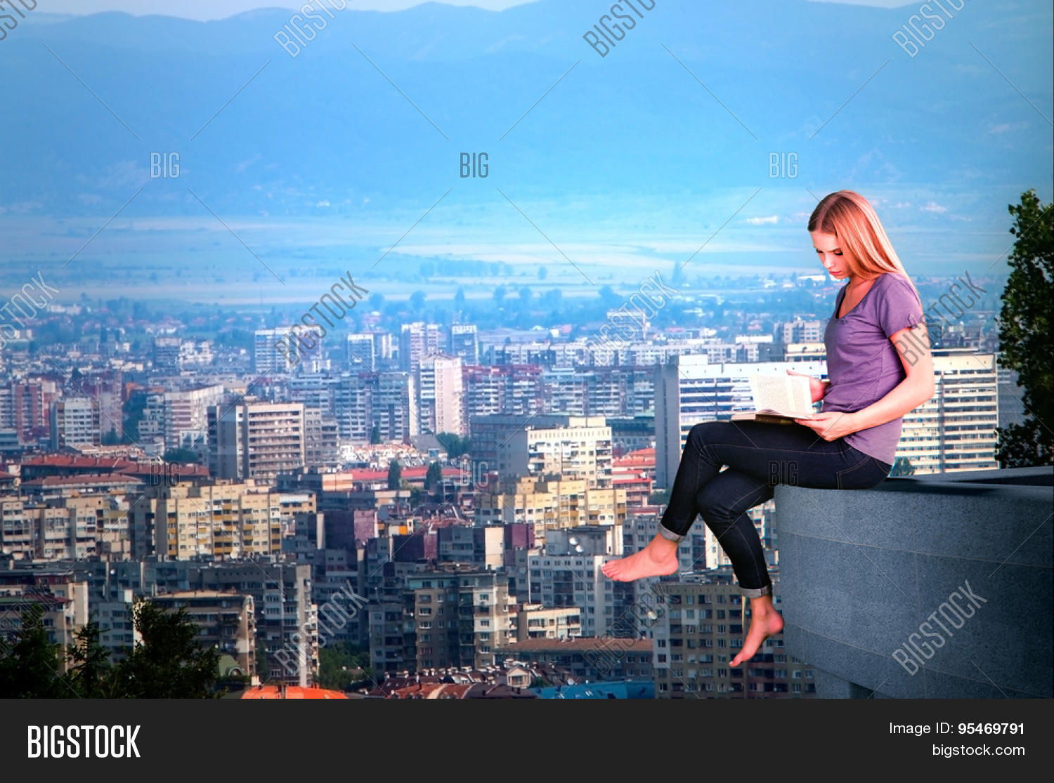 Woman Sitting On Roof Image & Photo (Free Trial) | Bigstock