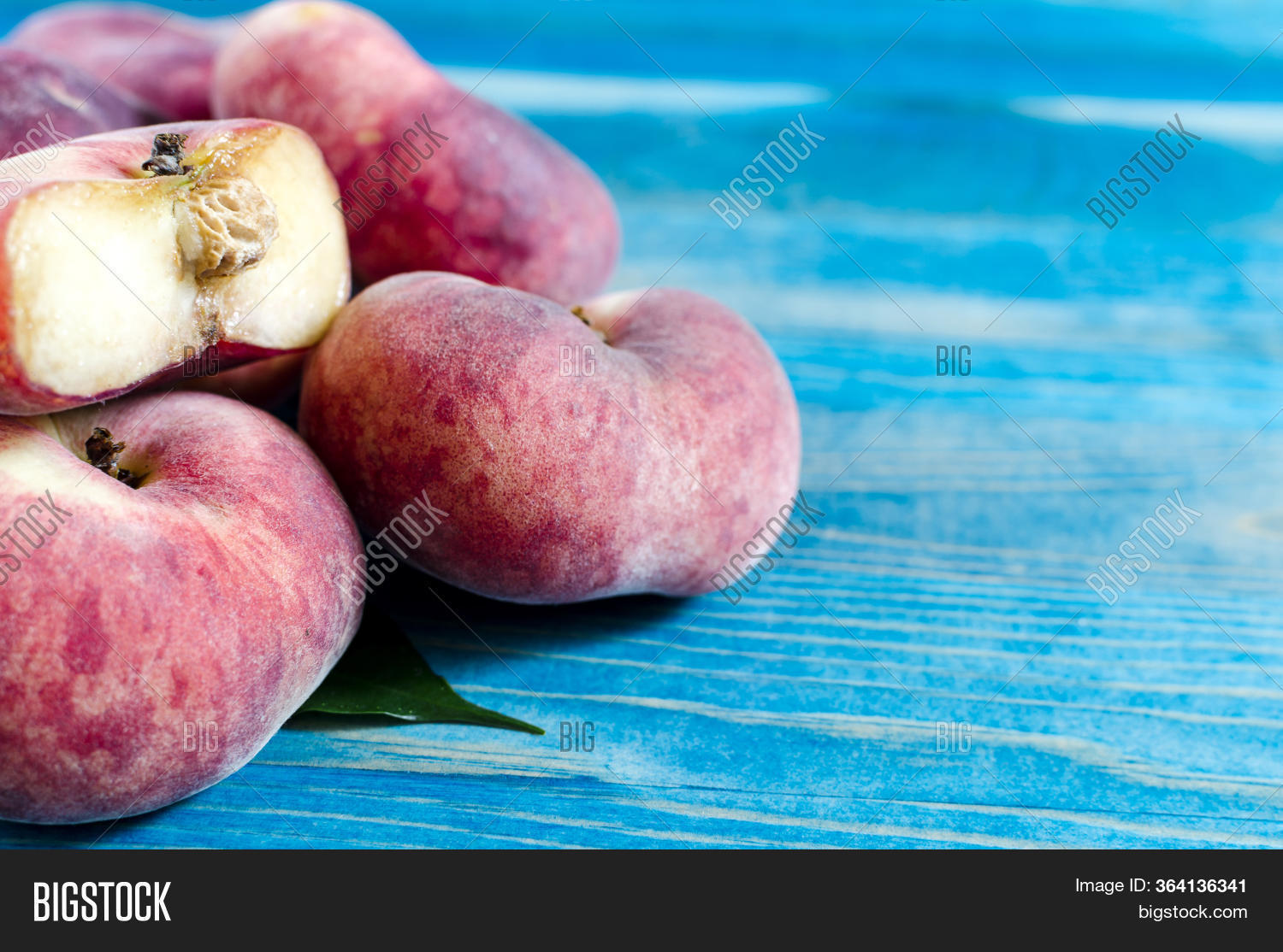Flat Peaches On Blue Image & Photo (Free Trial) | Bigstock