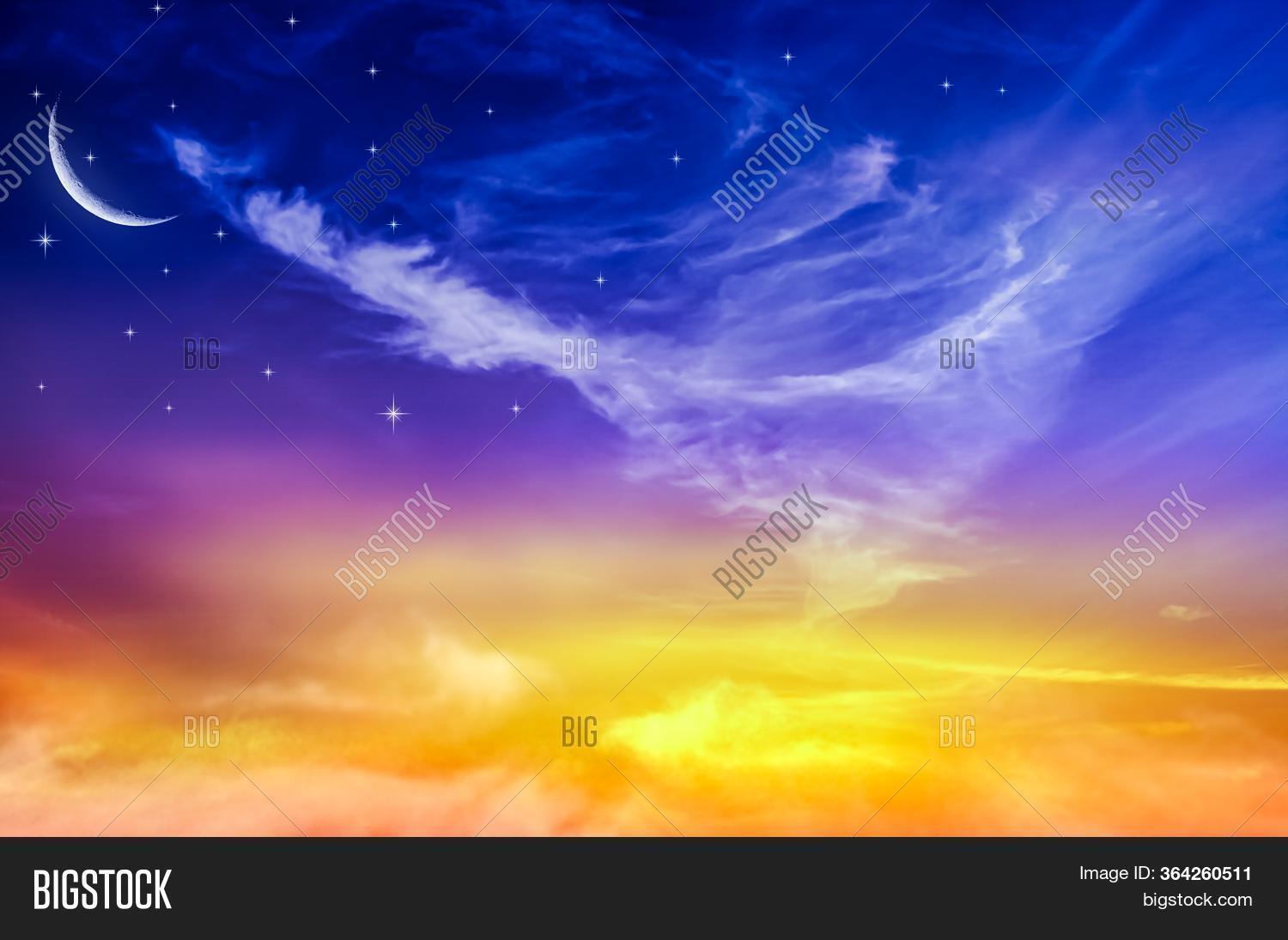 Sun And Moon Over Moon Bright Clouds Image & Photo (Free Trial)