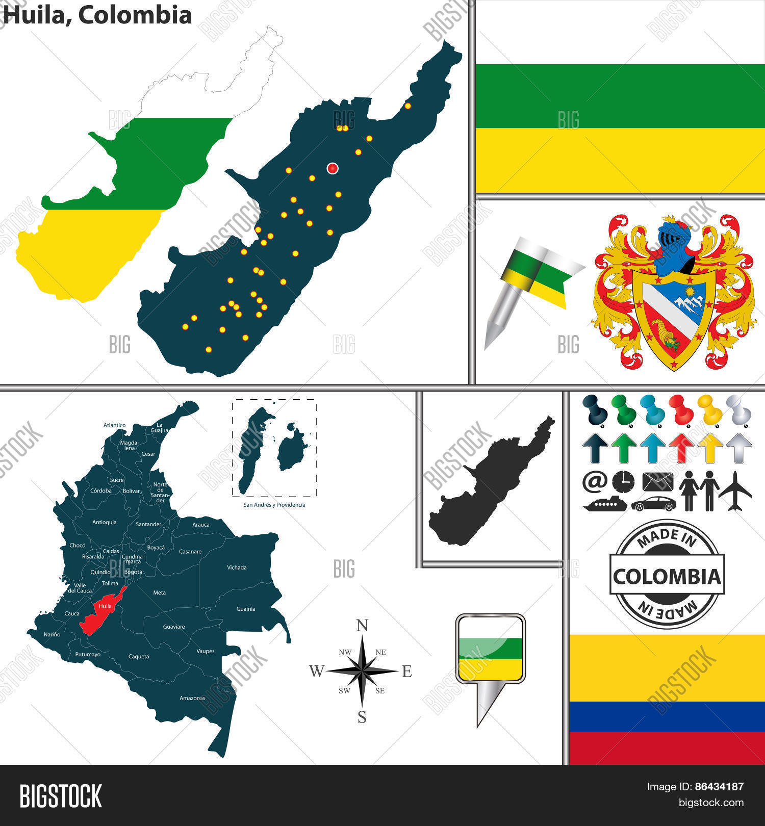 Vector y foto Map Huila, Colombia (prueba gratis) | Bigstock