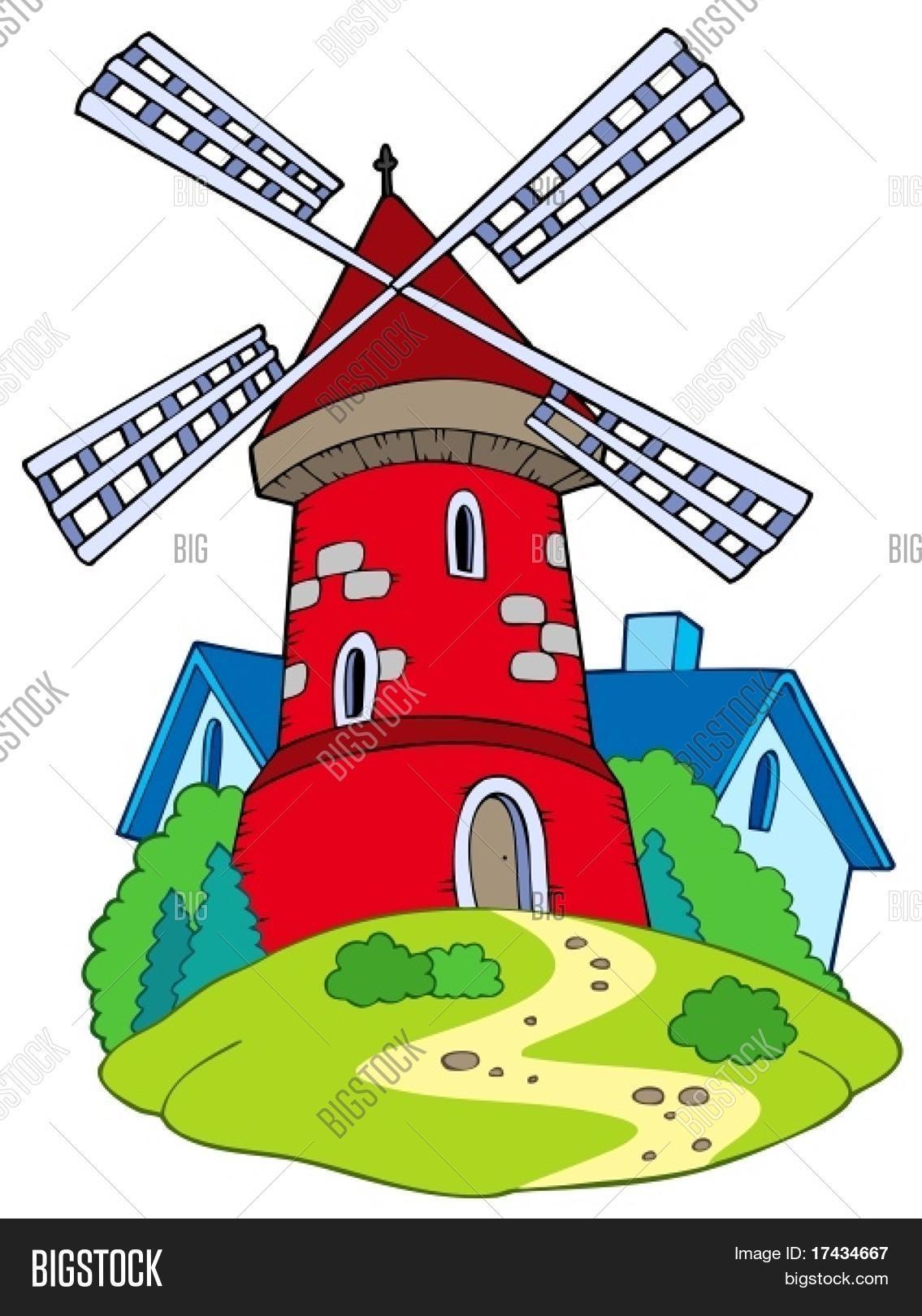 Cartoon Mill On White Vector & Photo (Free Trial) | Bigstock