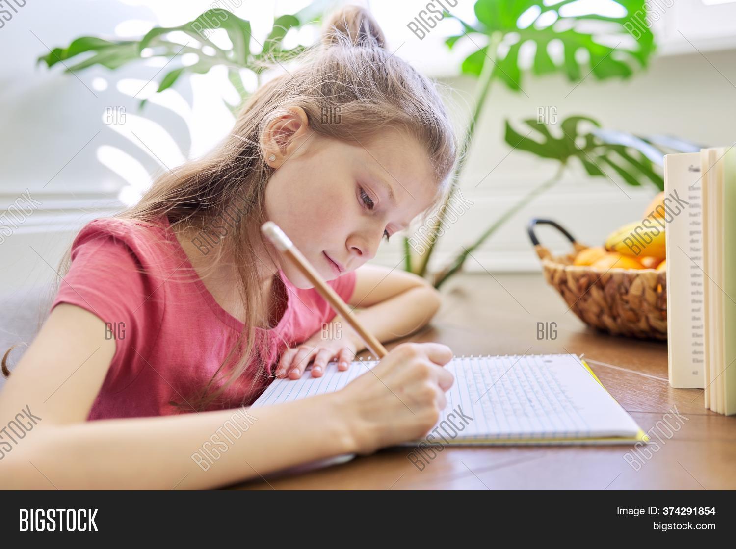 Kid Girl Studying Home Image & Photo (Free Trial) | Bigstock