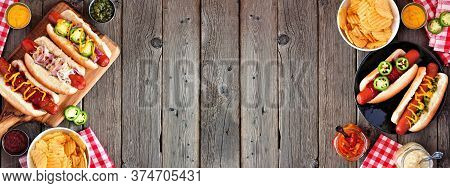 Bbq Hot Dog Double Border. Above View Table Scene With A Rustic Wood ...