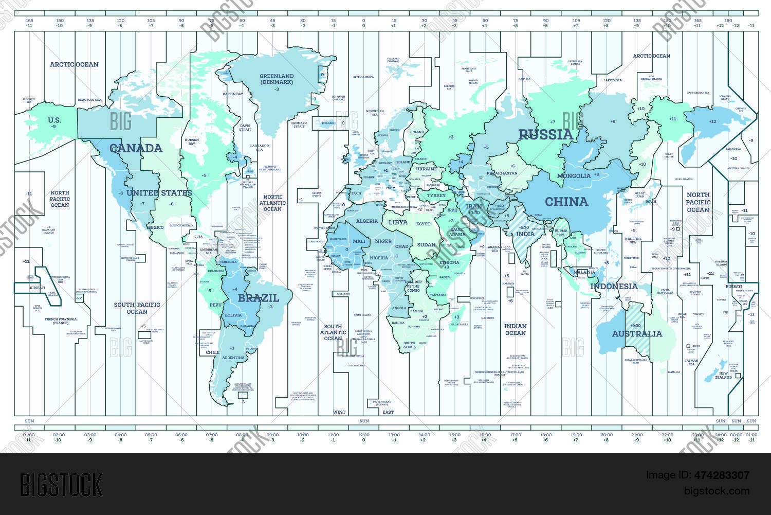 Time Zone Blue Map. Vector & Photo (Free Trial) | Bigstock
