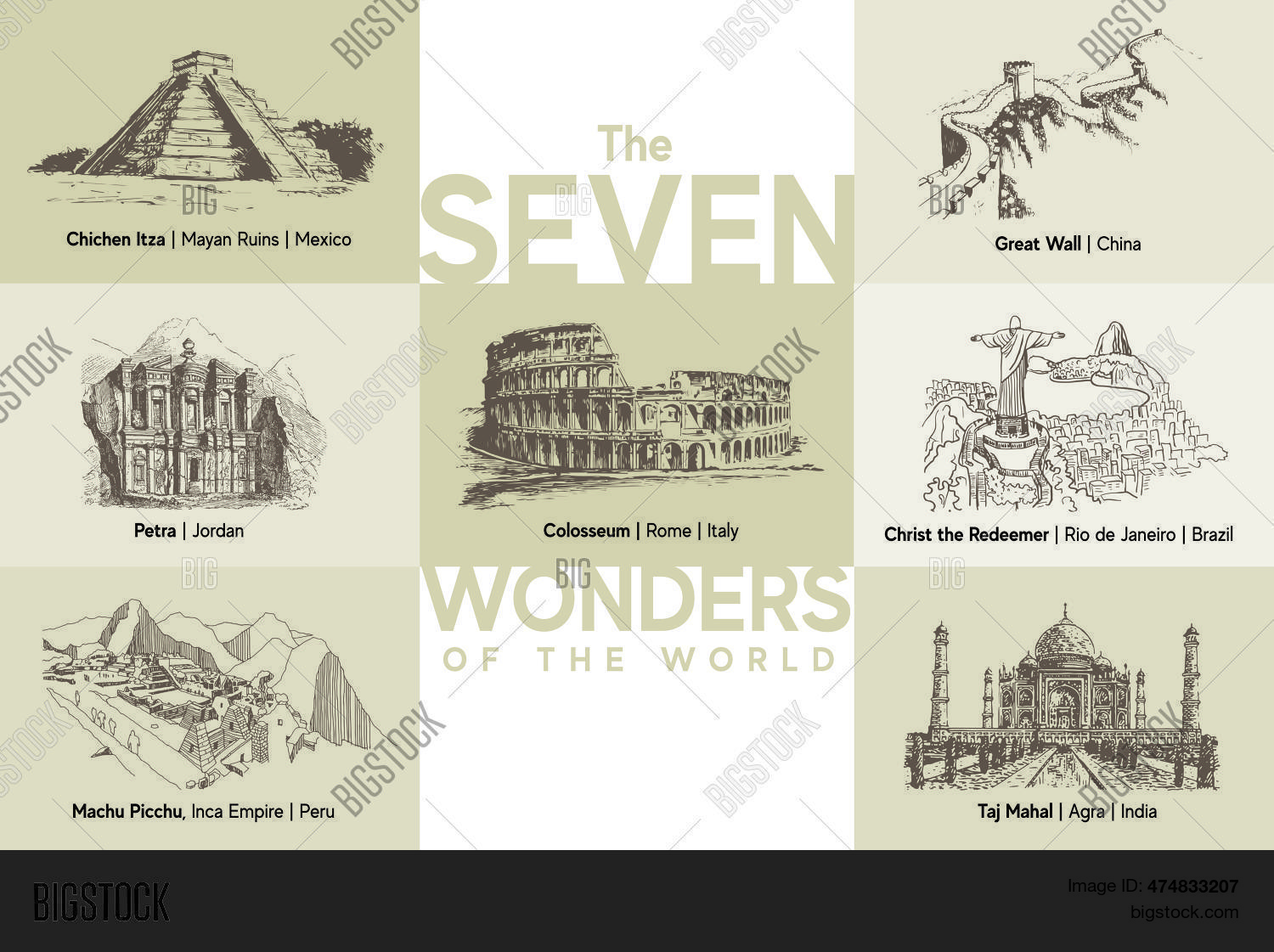 Seven Wonders Drawn Vector & Photo (Free Trial) | Bigstock