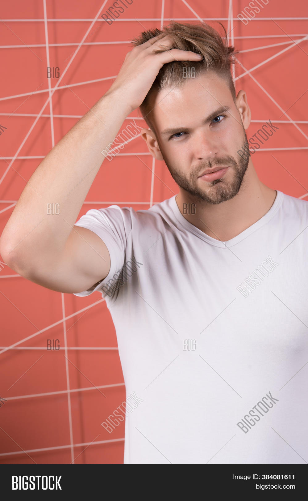 Bearded Man Touch Hair Image & Photo (Free Trial) | Bigstock