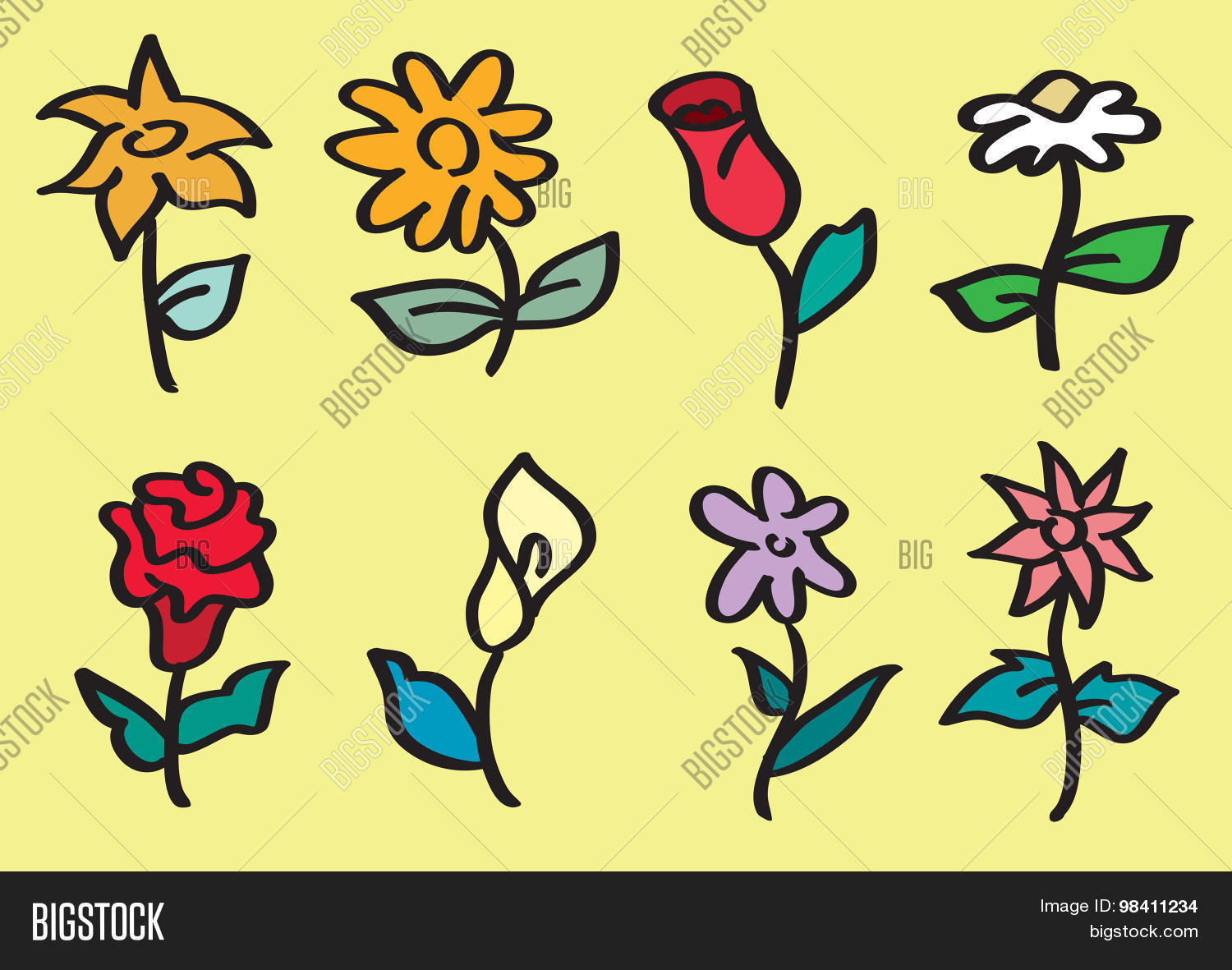 Hand Drawn Flower Vector & Photo (Free Trial) | Bigstock