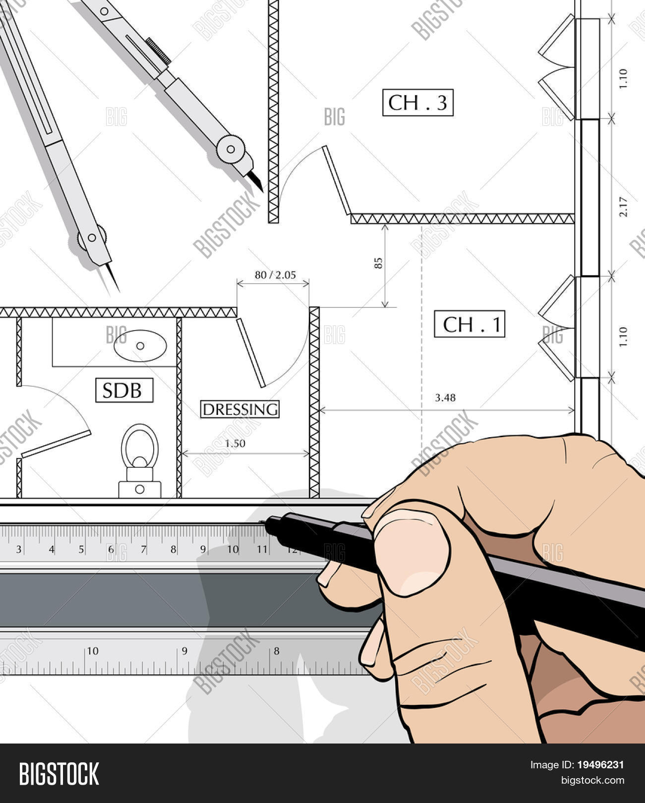 Drawing House Plan Vector & Photo (Free Trial) | Bigstock