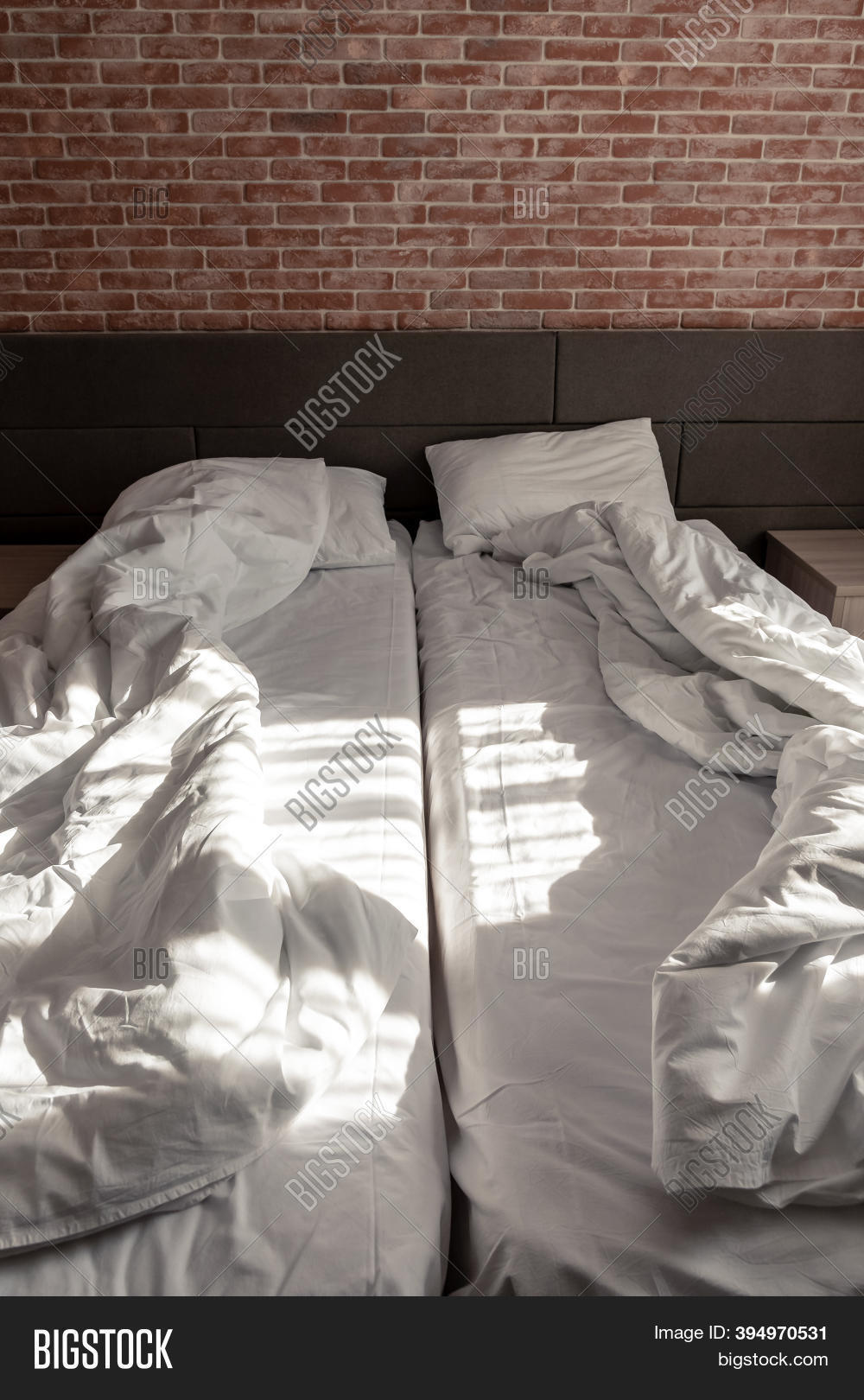 Unmade Two Beds White Image & Photo (Free Trial) | Bigstock