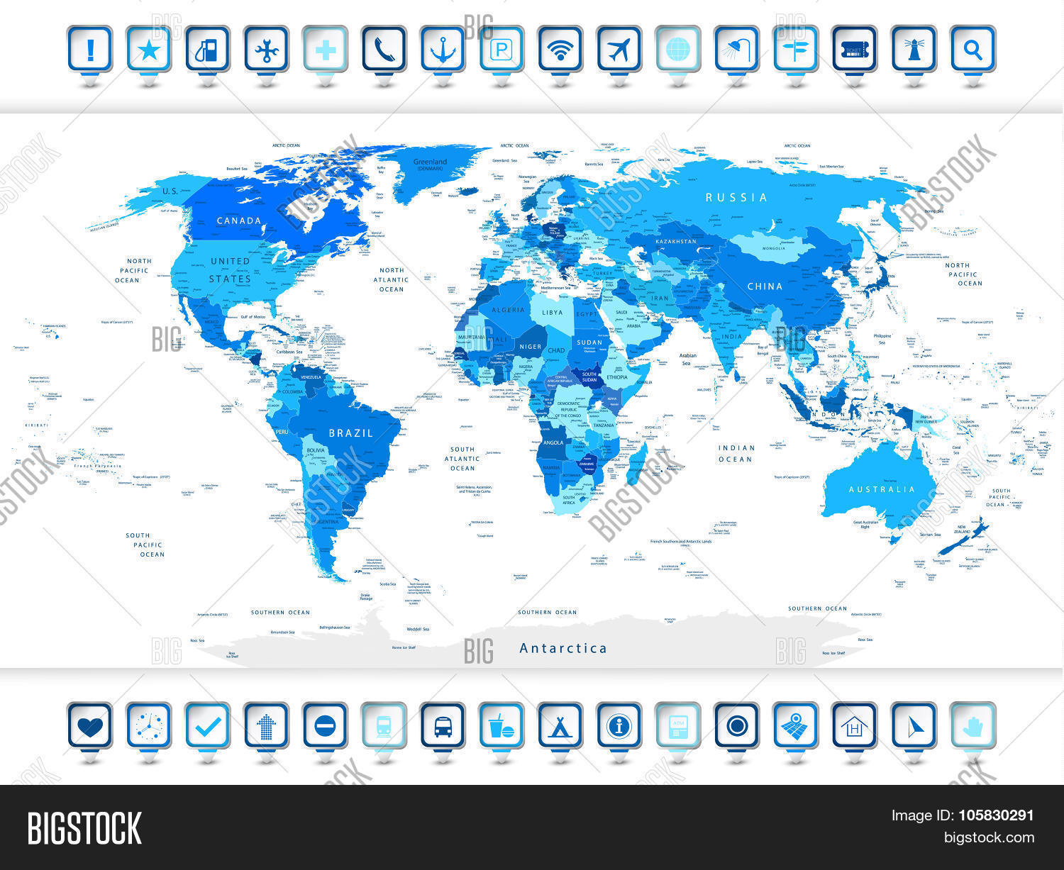 Blue World Map Vector & Photo (Free Trial) | Bigstock