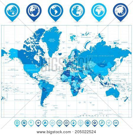World Map Colors Blue Vector & Photo (Free Trial) | Bigstock