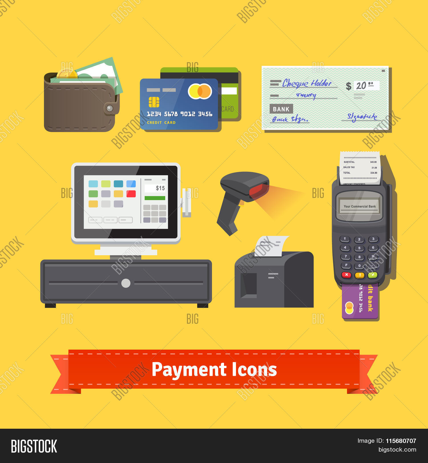 Payment Flat Icon Set Vector & Photo (Free Trial) | Bigstock