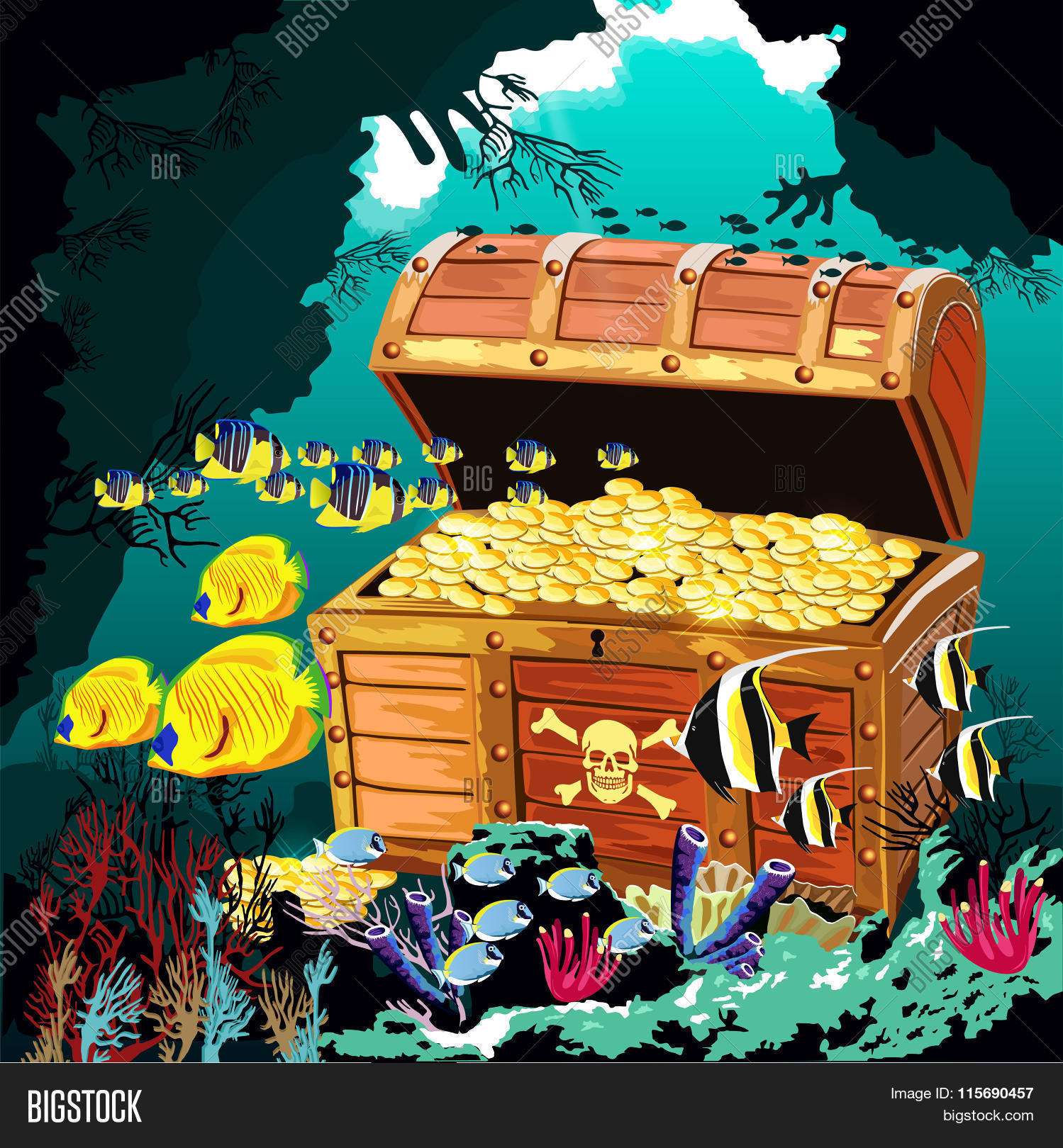 Cartoon Treasure Chest Underwater
