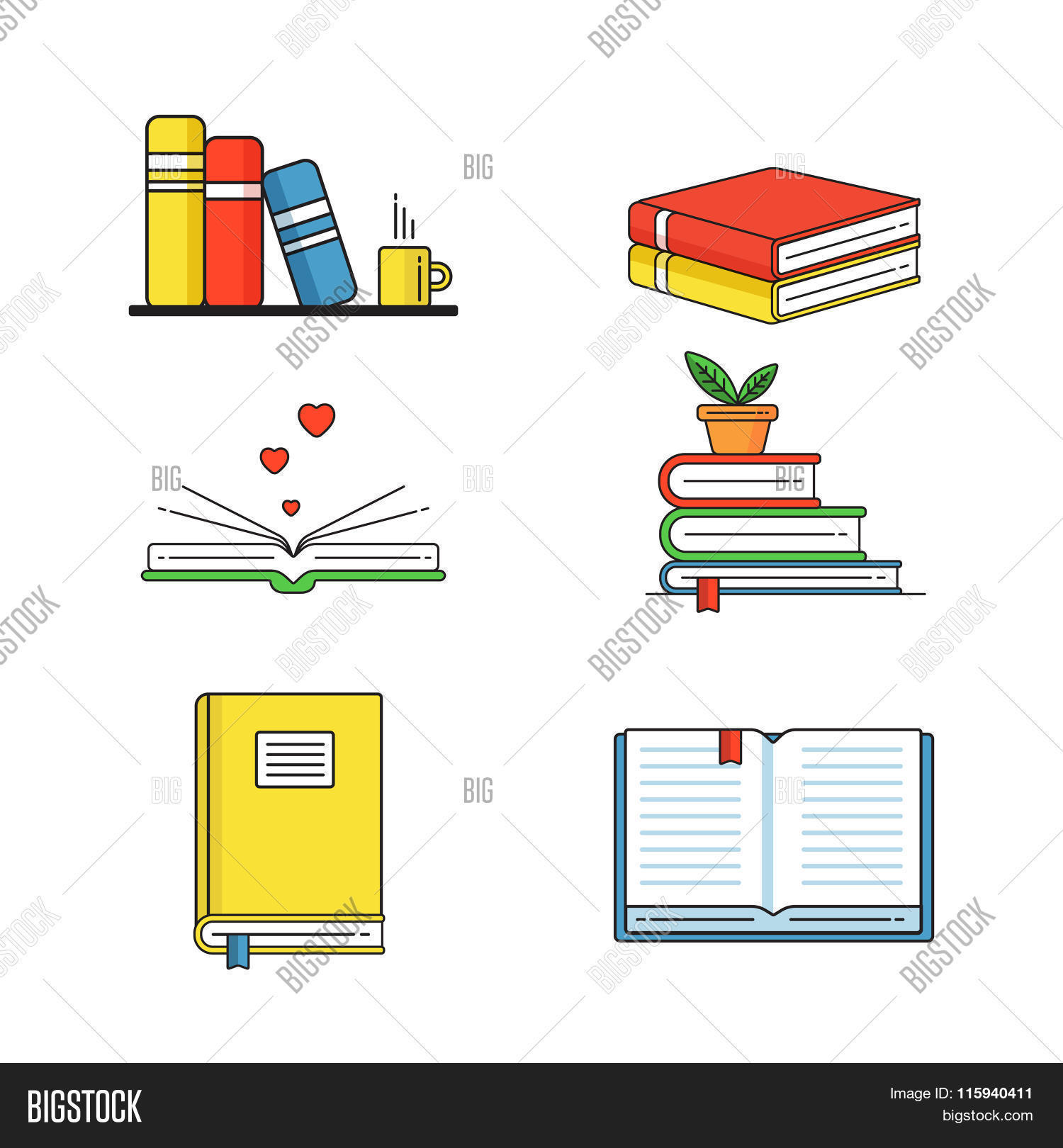 Books Set Line Design Vector & Photo (Free Trial) | Bigstock
