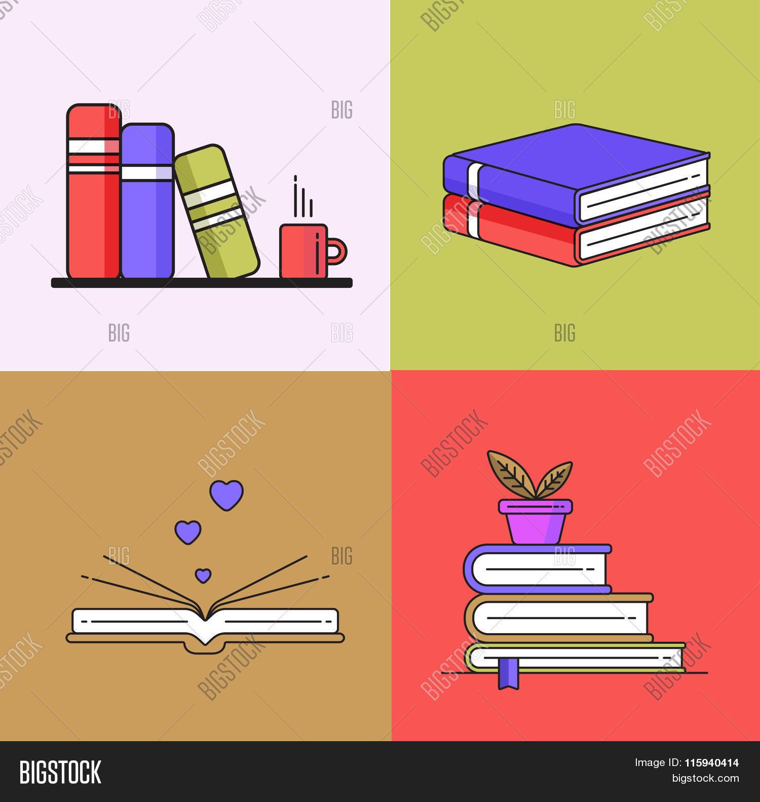 Books Set Line Design Vector & Photo (Free Trial) | Bigstock