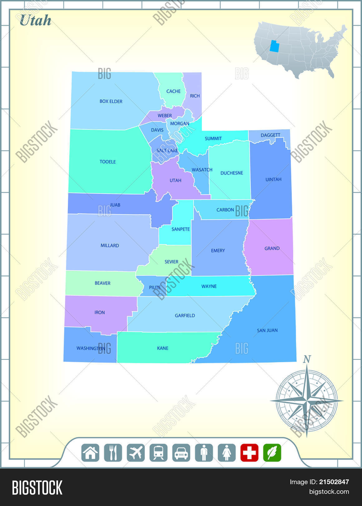 Utah State Map Vector & Photo (Free Trial) | Bigstock