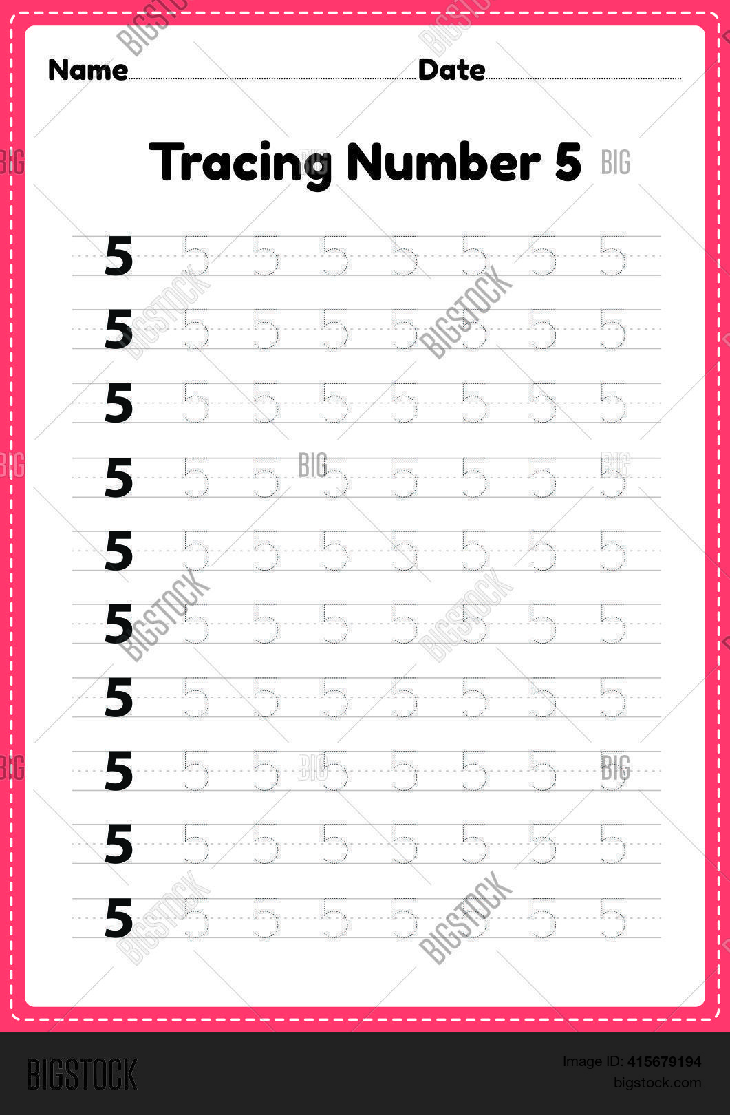 Tracing Number 5 Vector & Photo (Free Trial) | Bigstock